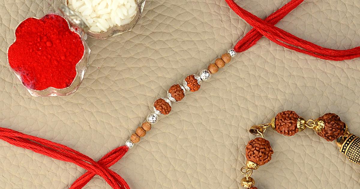 Triple Rudraksh Silver Decor Rakhi | Rudraksh Rakhi