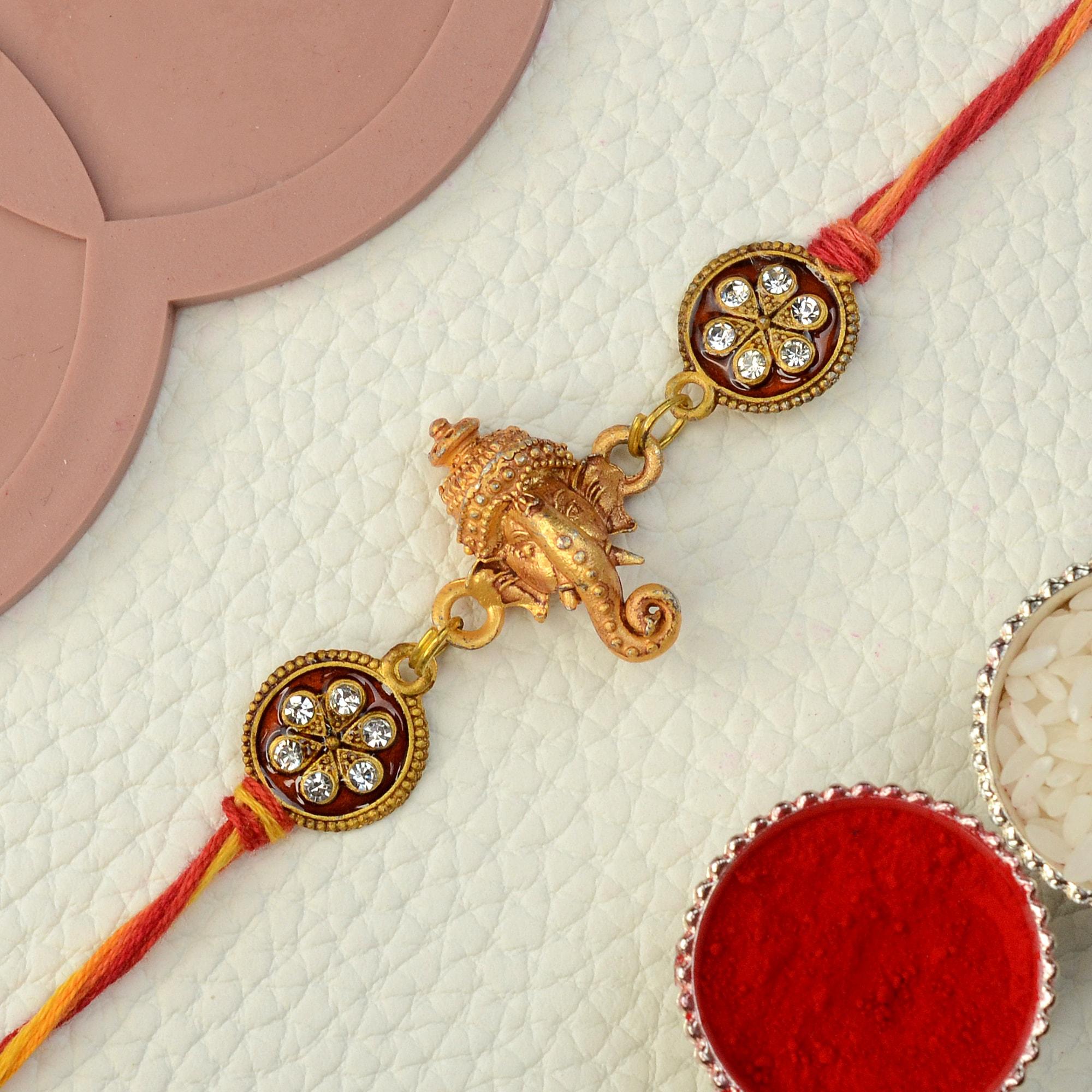 Golden Ganesh Head Resin Rakhi | Ganesh Rakhis