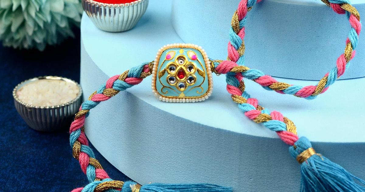 Elegant Sky Blue Motif Rakhi | Designer Rakhi