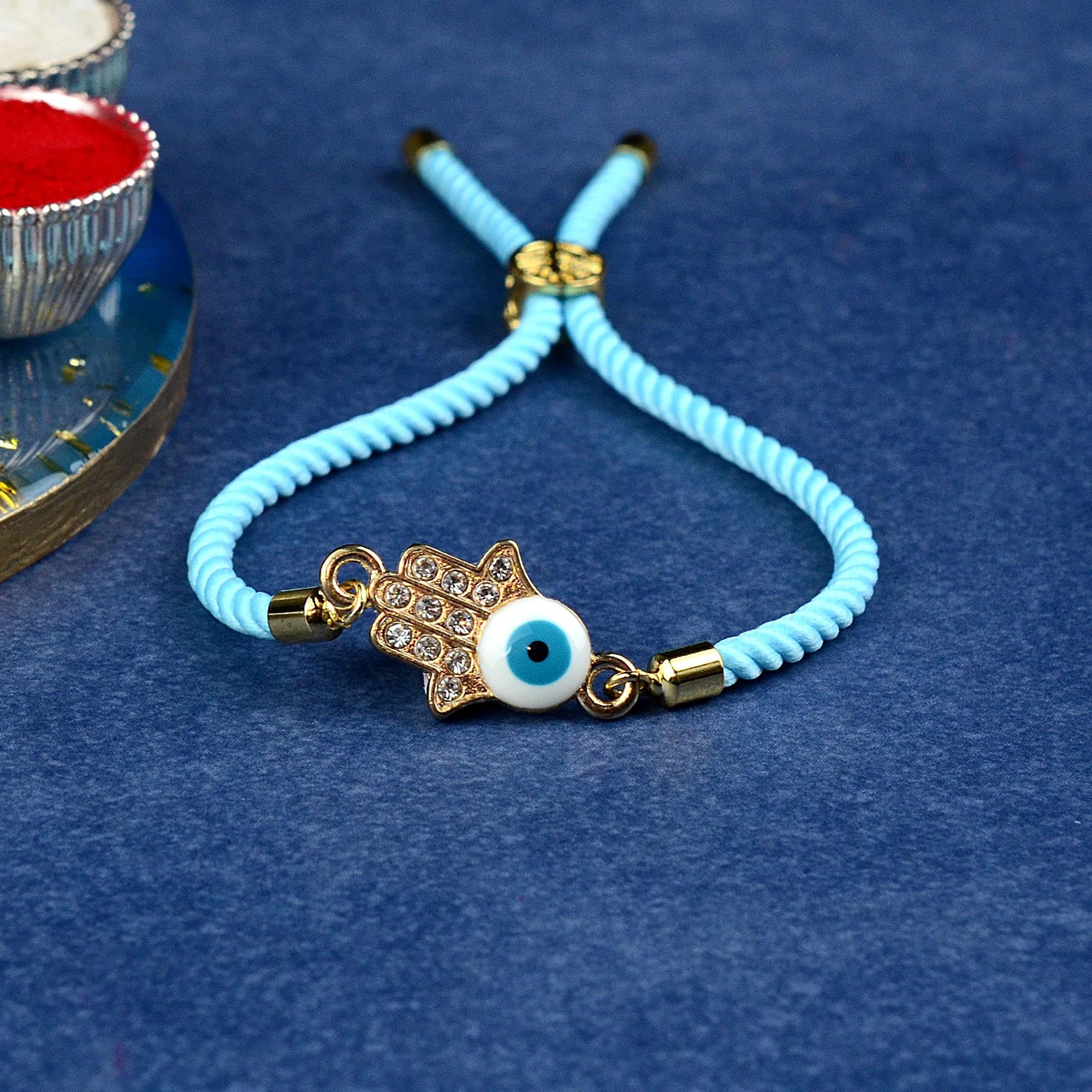 Ice Blue Evil Eye Bracelet Rakhi | Evil Eye Rakhi