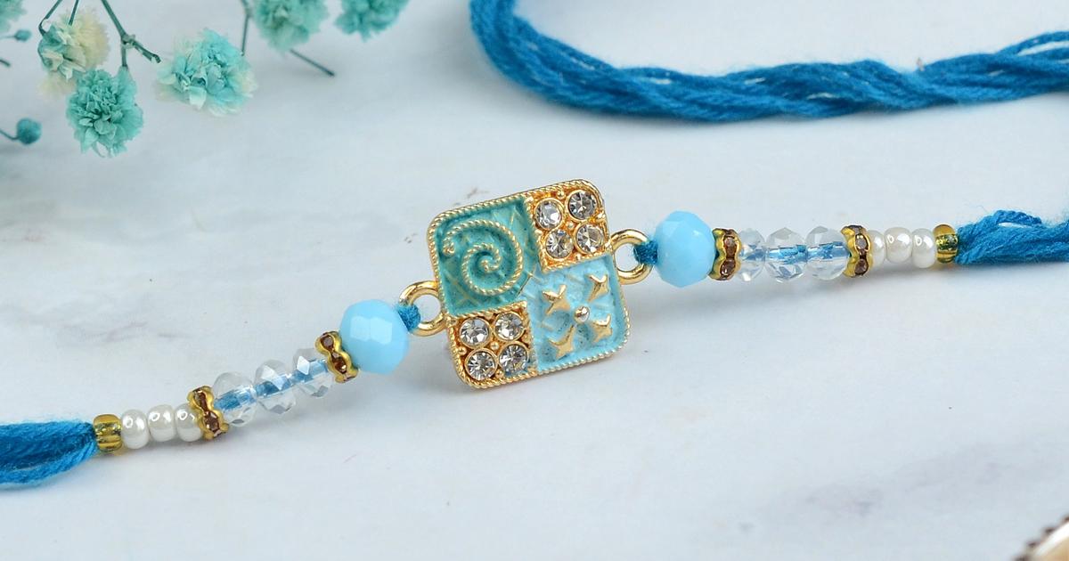 Petite and Clear Blue Square Rakhi | Designer Rakhi