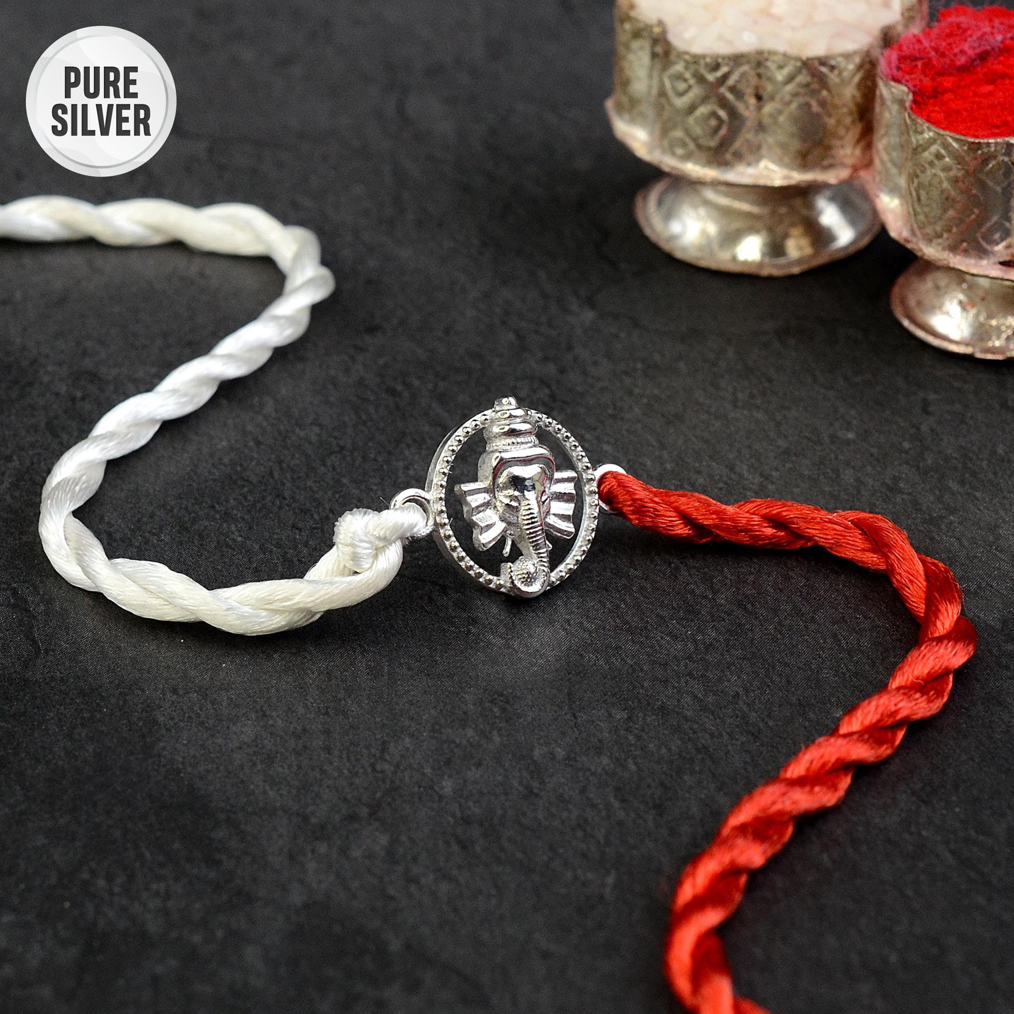 Pure Silver Ganesh Head Rakhi | Ganesh Rakhis