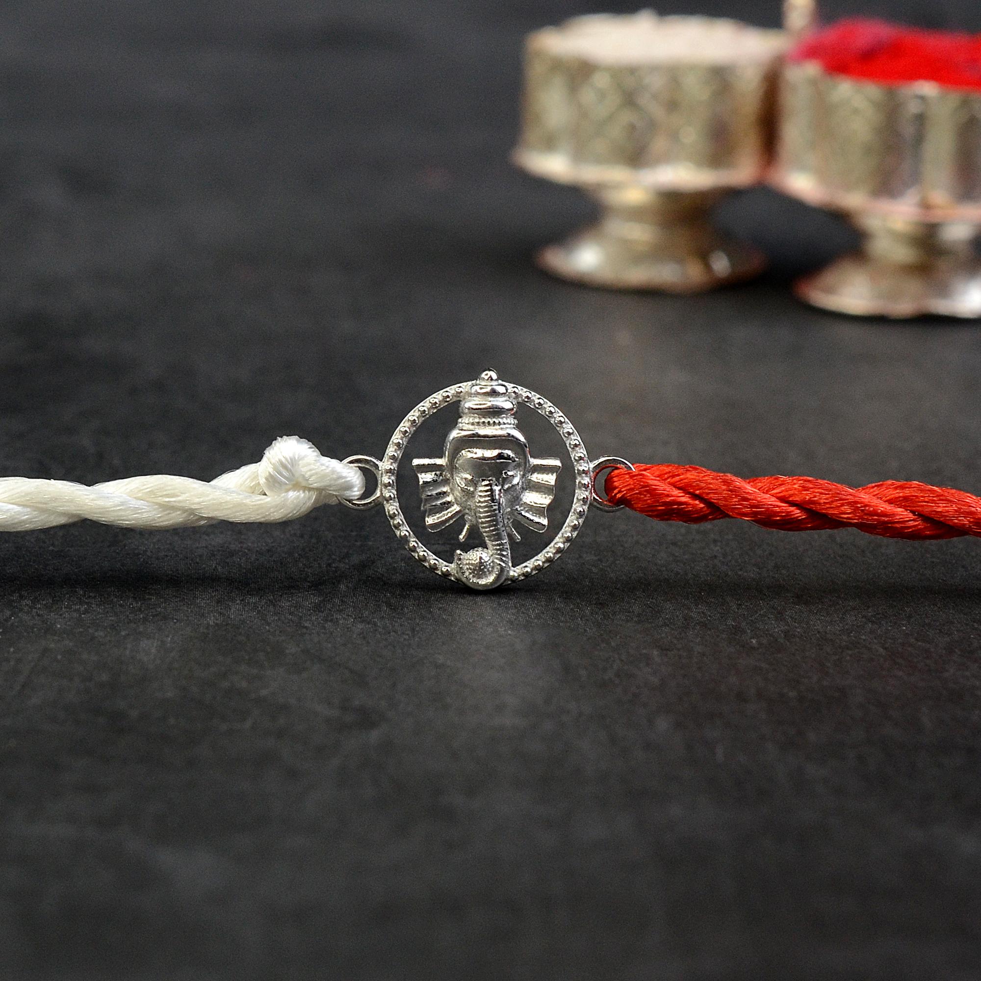 Pure Silver Ganesh Head Rakhi | Ganesh Rakhis