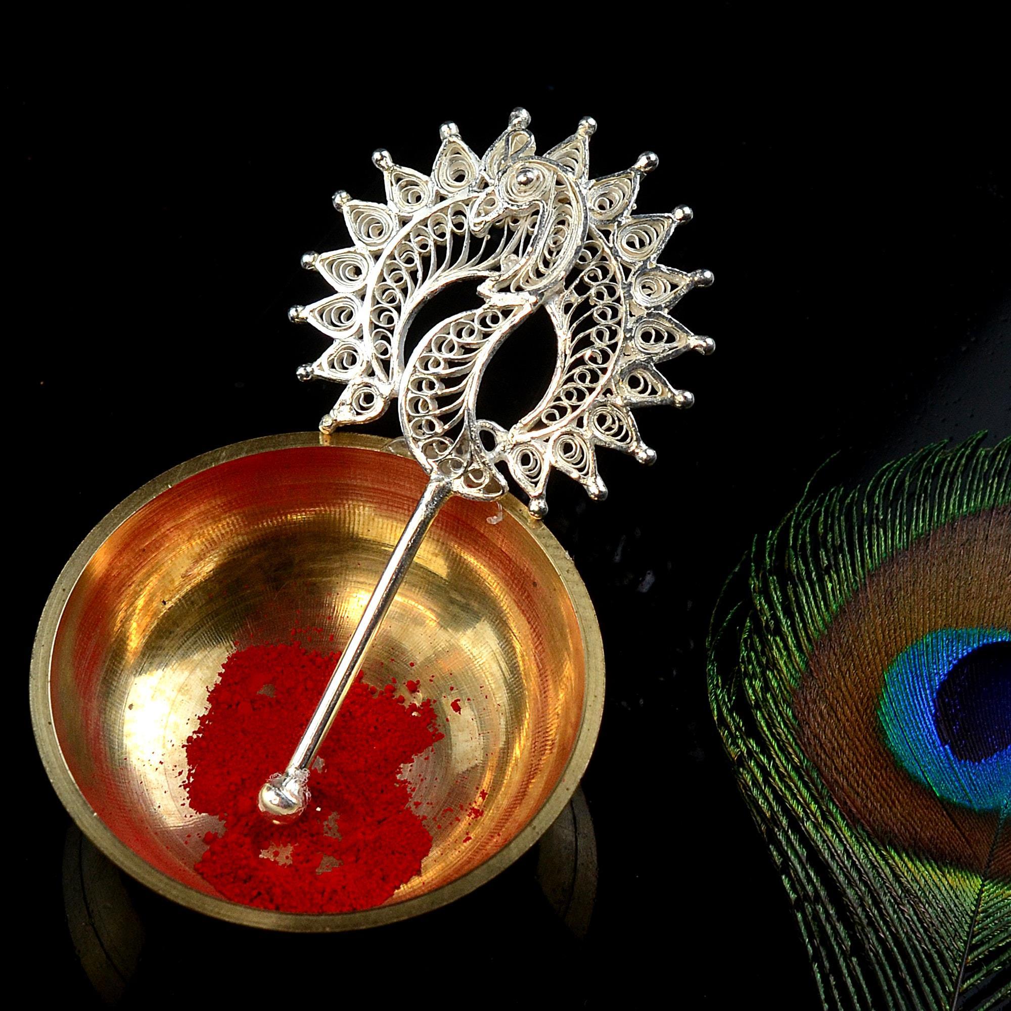 Silver Peacock Filigree Tilak Stick | Tilak Stick