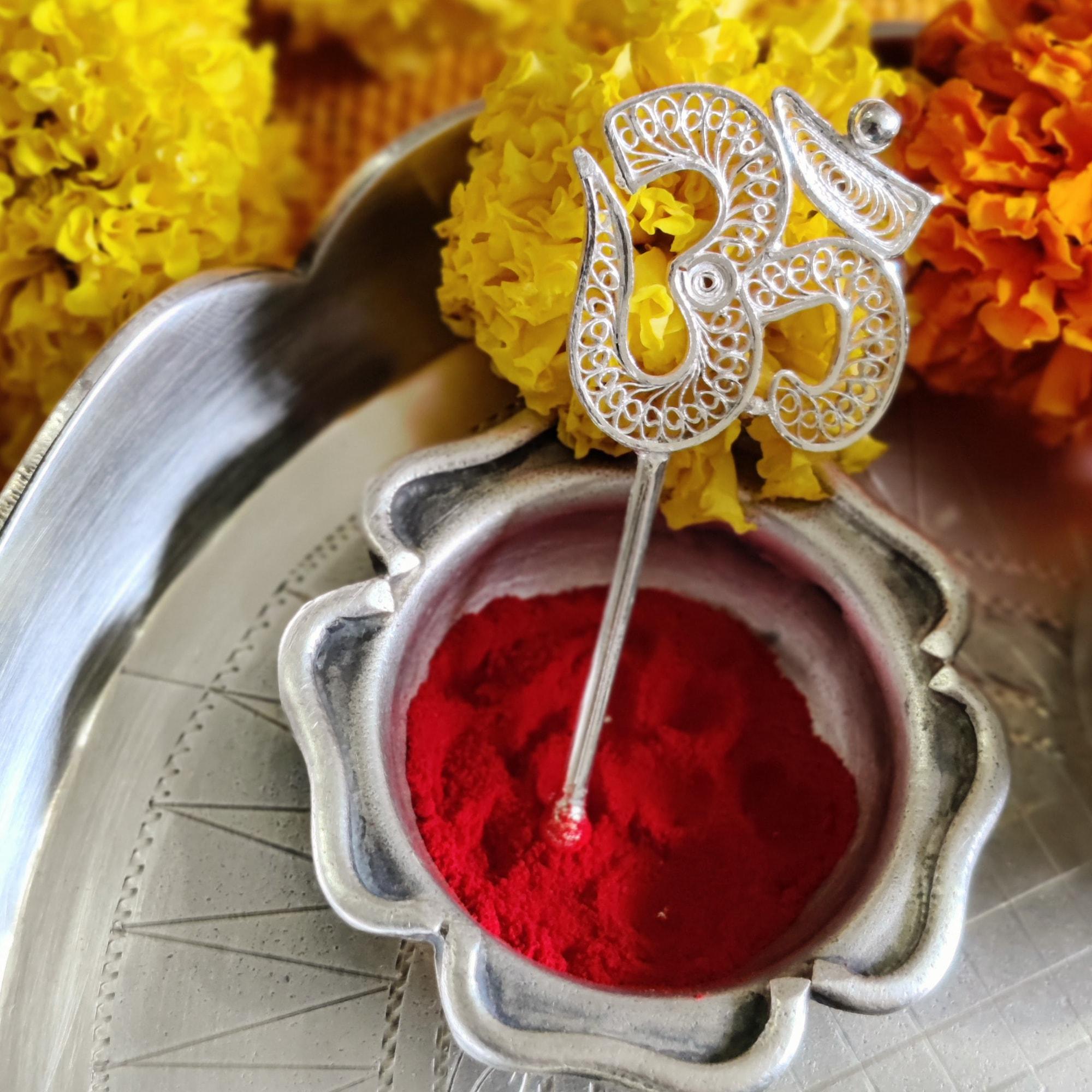 Silver Om Filigree Tilak Stick | Tilak Stick