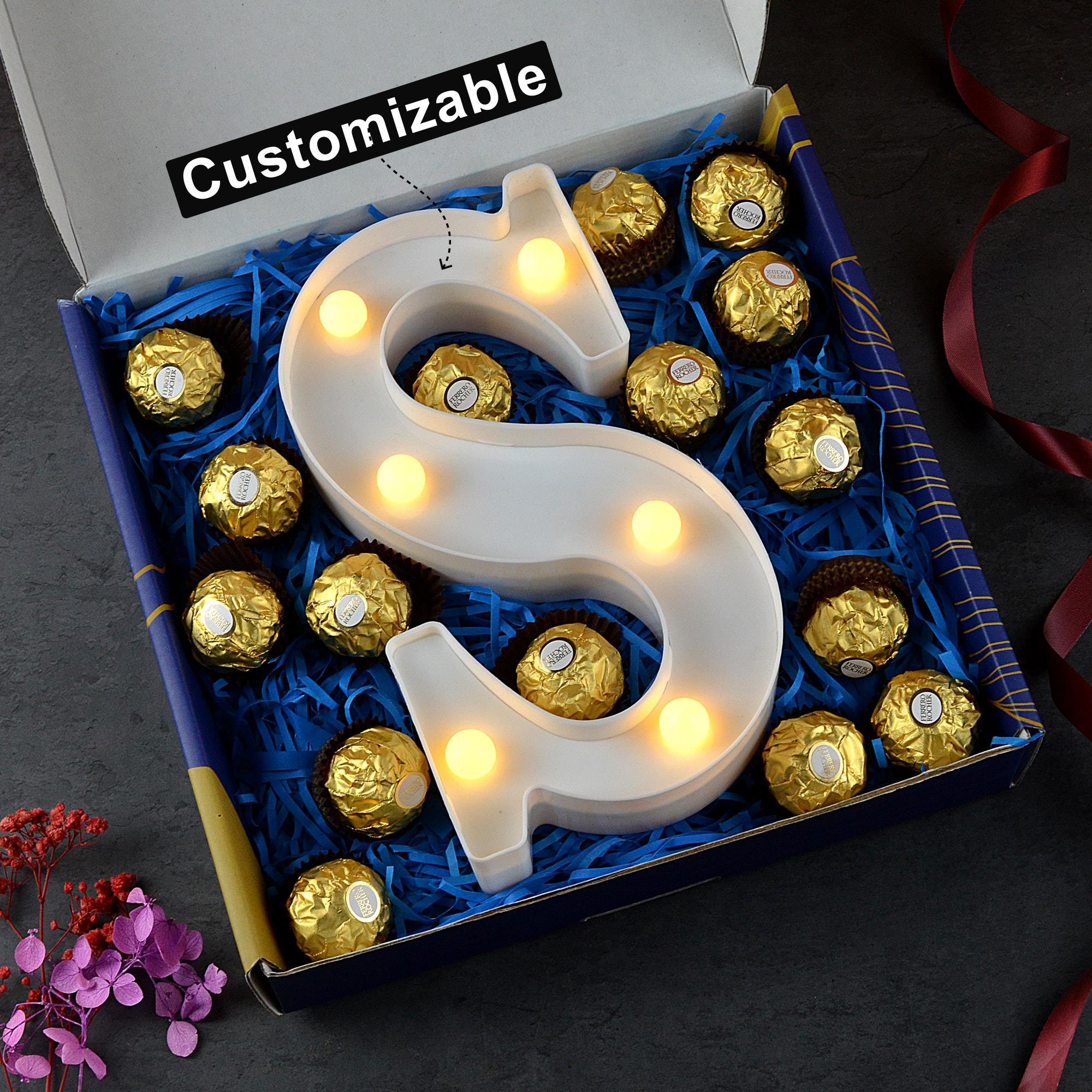 Custom Alphabet LED Light Hamper, Chocolate Hampers