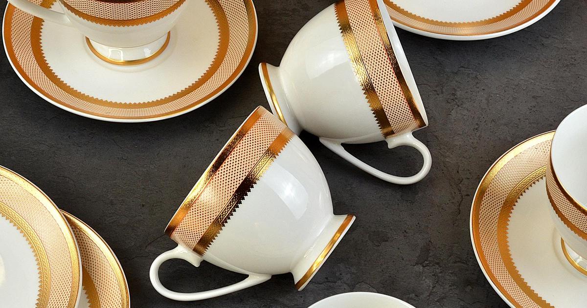 Classic Rose Gold and White Tea Set | Kitchen & Tableware Gifts